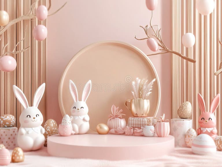 A Festive Easter Scene with a Pink Color Scheme, Featuring a Large Oval ...