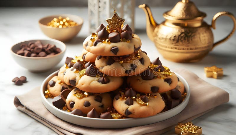 Festive Eid Cookies with Chocolate Chips Displayed on Clean Background ...