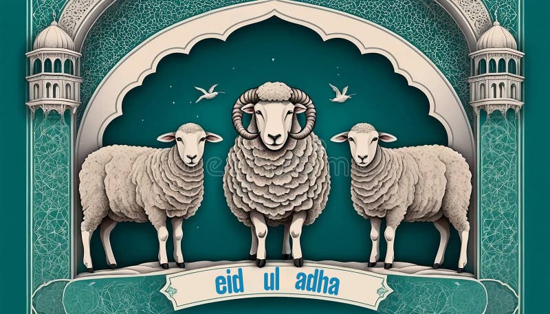 Festive Eid Ul Adha Illustration with Three Sheep Stock Illustration ...
