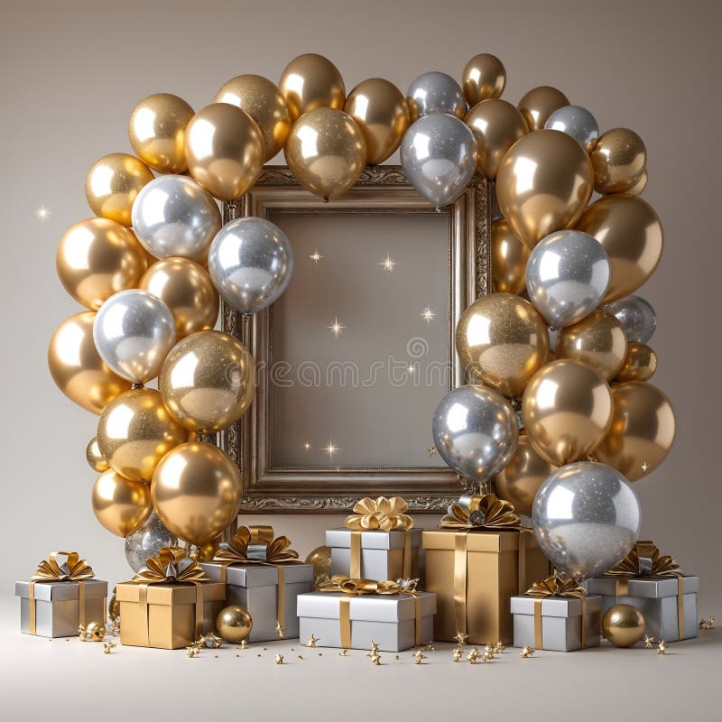 Festive Arrangement with Central Frame and Elegant Balloon Display ...