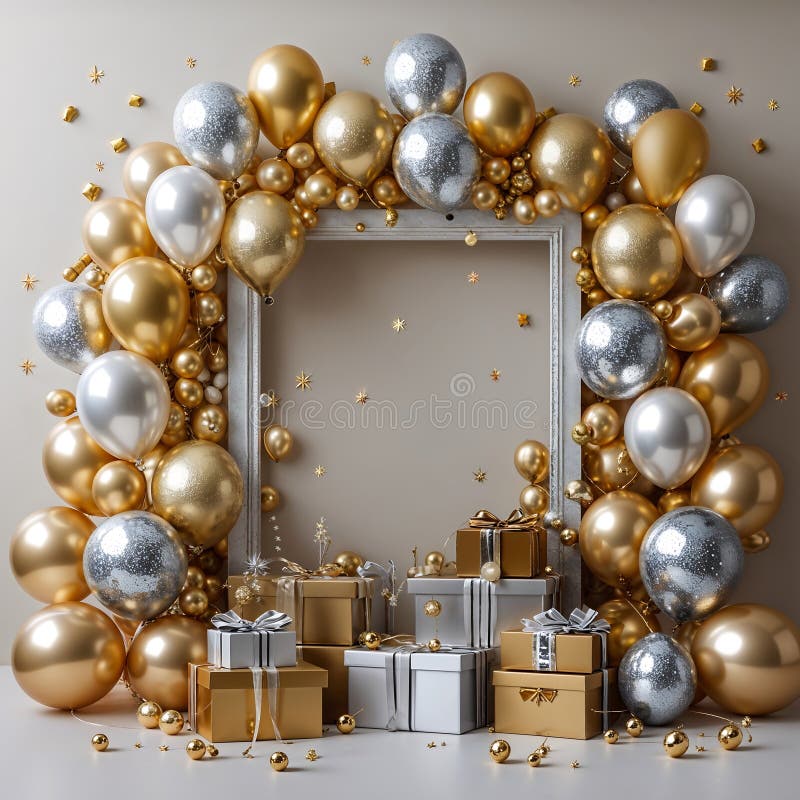 Festive Arrangement with Central Frame and Elegant Balloon Display ...