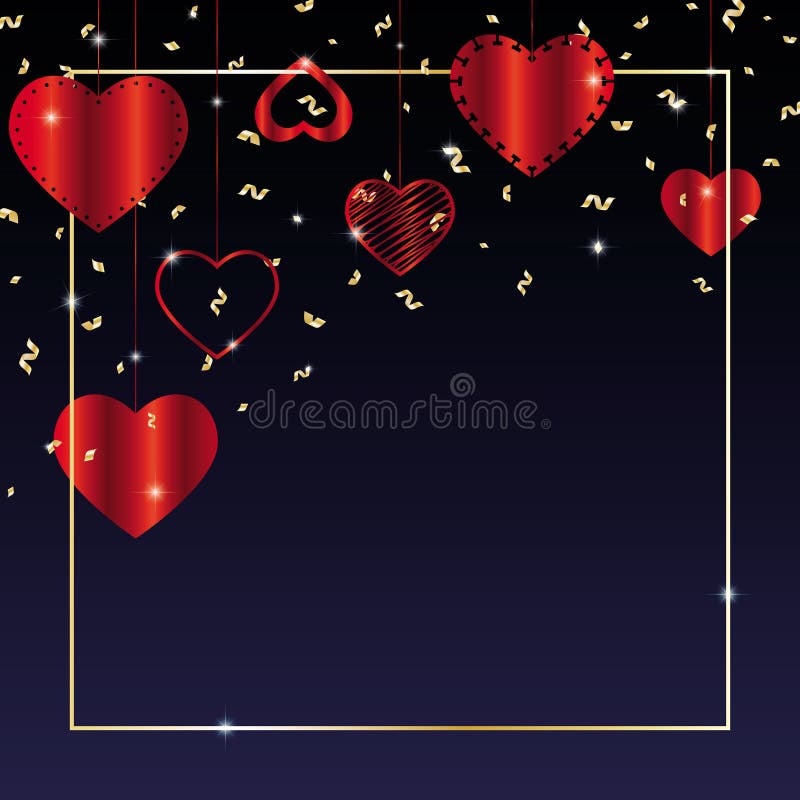 Festive Elegant Background with Hearts and Gold Frame Stock ...