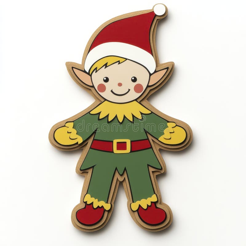 Festive Elf Shaped Cookie with Colorful Icing on White Background Stock ...