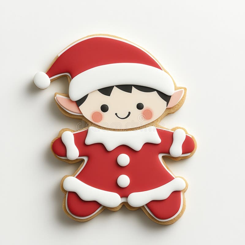 Festive Elf Shaped Cookie with Colorful Icing on White Background Stock ...