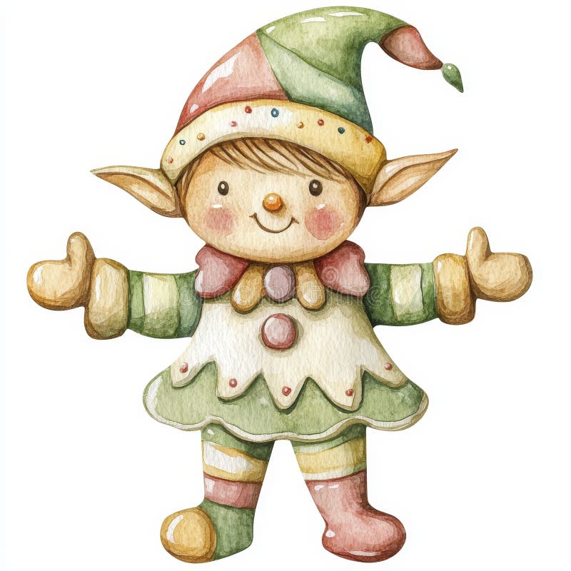 Festive Elf Shaped Cookie with Colorful Icing on White Background Stock ...