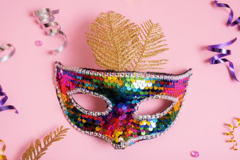 Festive Face Mask for Carnival or Masquerade Celebration on Colored ...