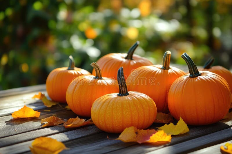 Festive Fall Decorations with Pumpkins and Leaves. Stock Illustration ...