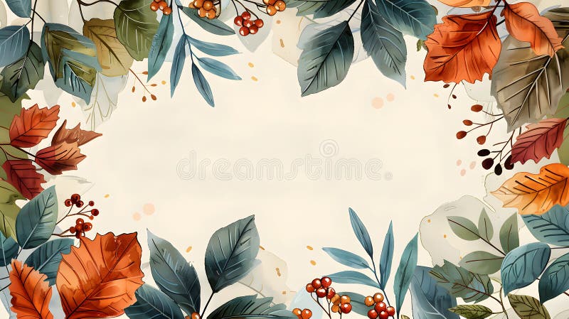 Festive Fall Frame: Decorative Autumn Foliage Illustration with Blank ...