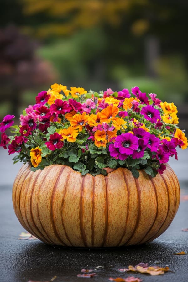 Festive Fall Pumpkin Planter Stock Illustration - Illustration of ...