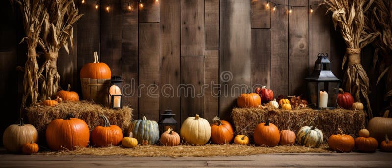 Festive Fall Scene Featuring an Array of Pumpkins and Other Seasonal ...