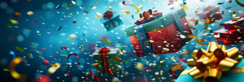 Festive Falling Gift Box on Background with Realistic Holiday Presents ...