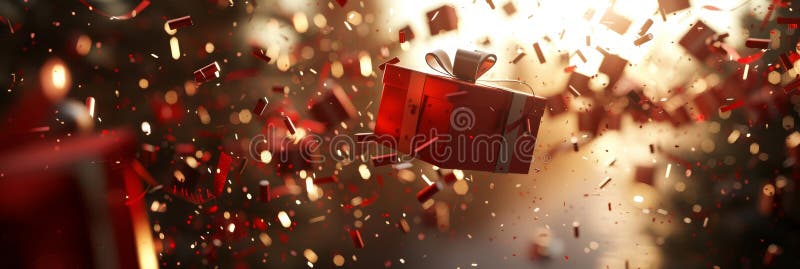 Festive Falling Gift Box on Holiday Banner with Realistic Surprise ...