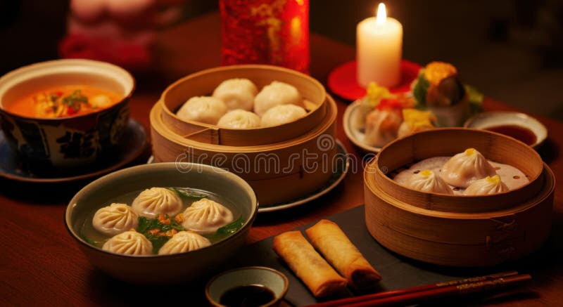 A Festive Feast Dim Sum Delights and Chinese Cuisine Stock Illustration ...