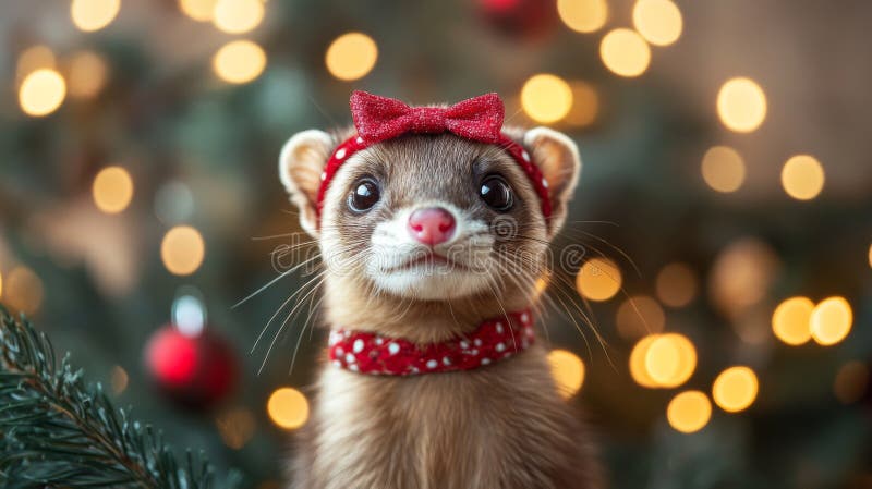 Festive Ferret Poses for Christmas Photo Stock Illustration ...