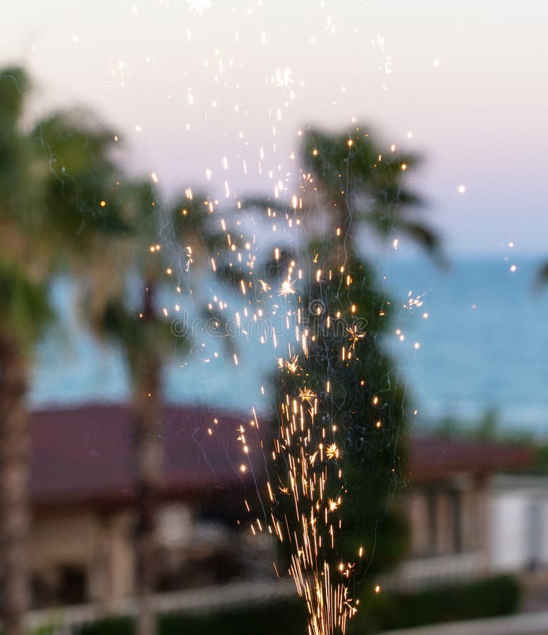 Festive Firework Sparks in a Park. Stock Image - Image of fire ...