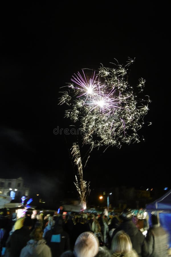 Festive Firework To Light Up the Christmas Tree Stock Photo - Image of ...