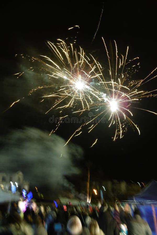 Festive Firework To Light Up the Christmas Tree Stock Photo - Image of ...