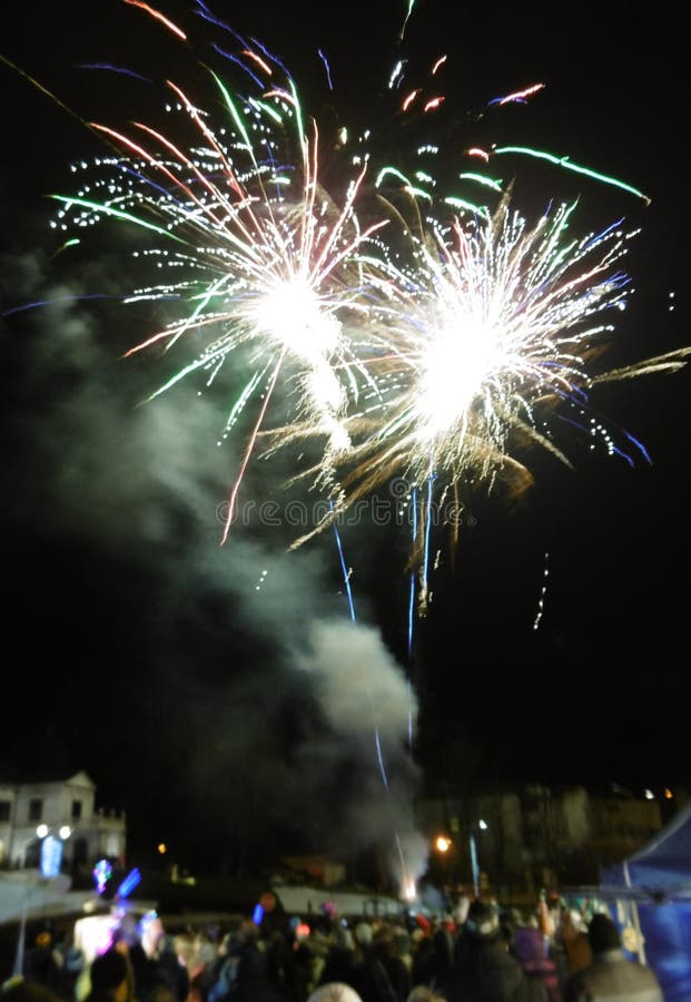 Festive Firework To Light Up the Christmas Tree Stock Image - Image of ...