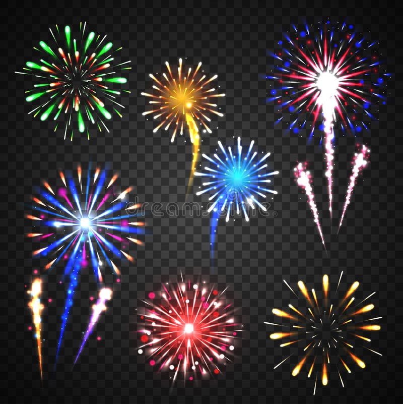 Festive Fireworks Collection of Different Colors Stock Vector ...