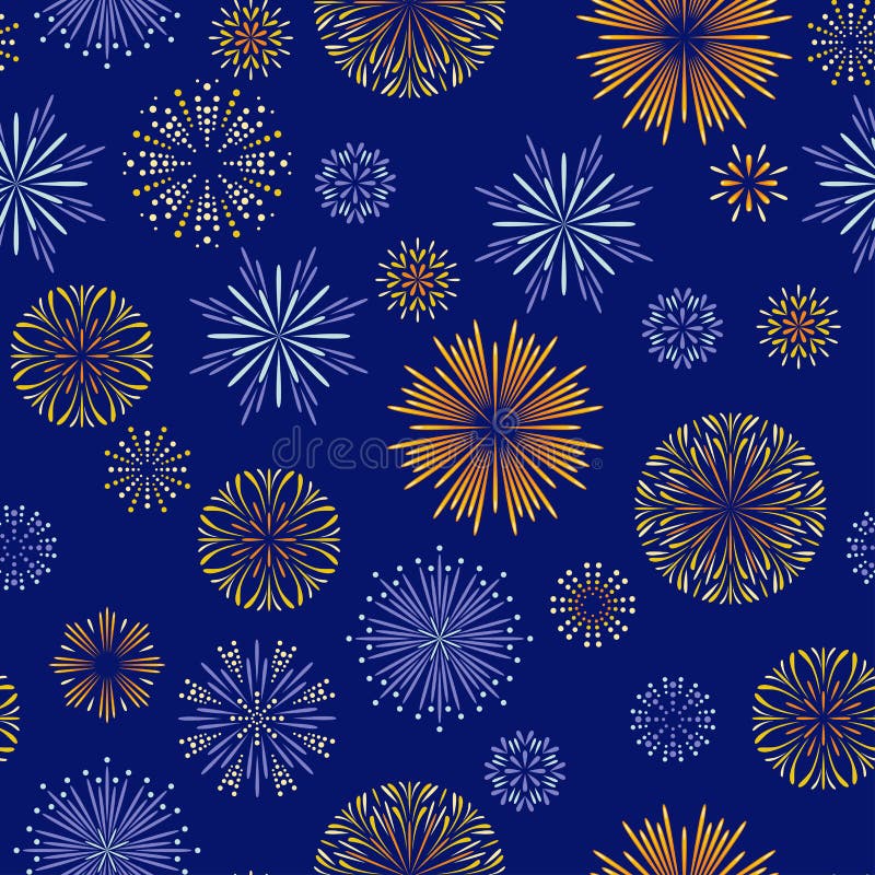 Festive Fireworks on Dark Blue Background Seamless Pattern. Vector ...
