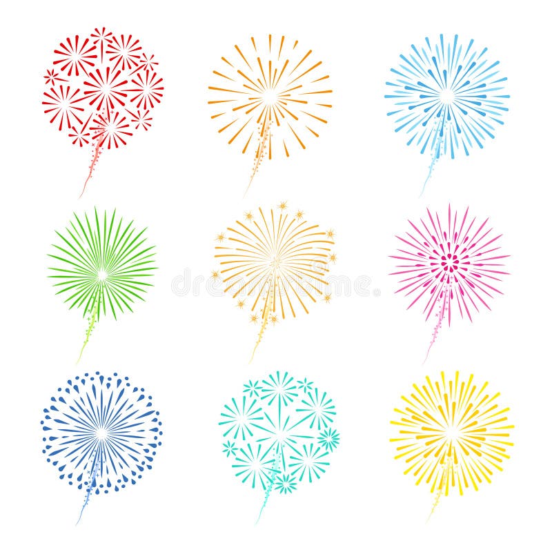 Festive fireworks icons stock vector. Illustration of celebration ...