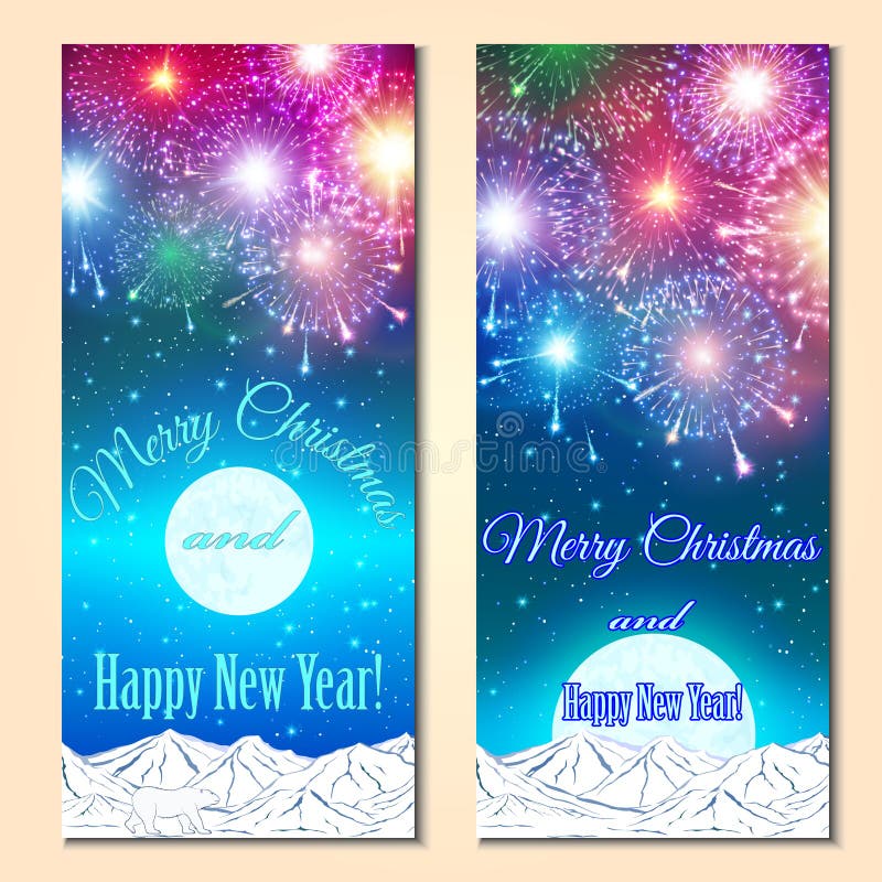 Festive Fireworks, Mountains and Sample Text Layout . Stock Vector ...
