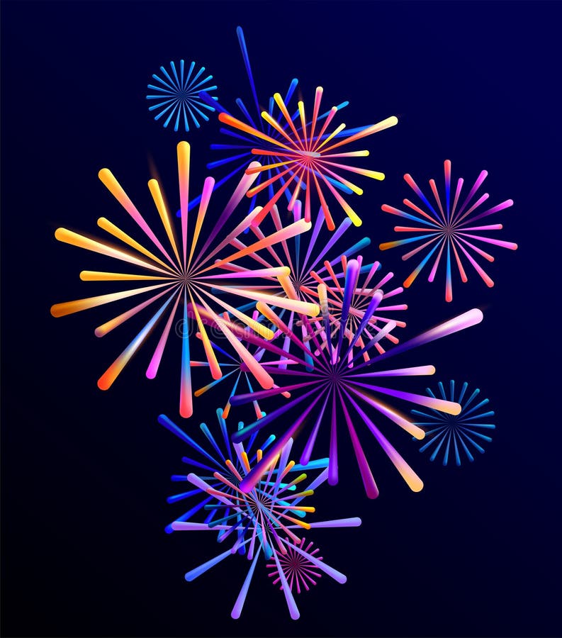 Festive Fireworks in Night Sky. Stock Vector - Illustration of ...