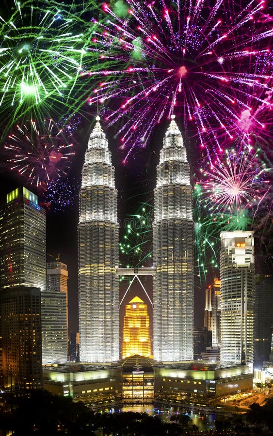 Festive Fireworks Over the Downtown Kuala Lumpur, Malaysia Stock Image ...