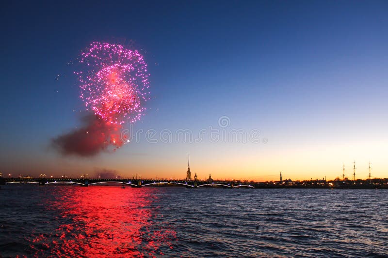 Festive Fireworks on the Waterfront at Sunset Stock Image - Image of ...