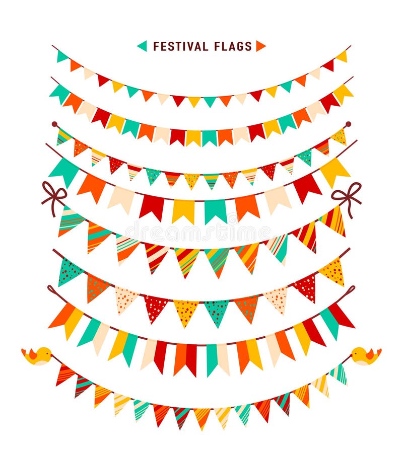 Festive Flag Garlands Set Vector Illustration. Triangular Buntings ...