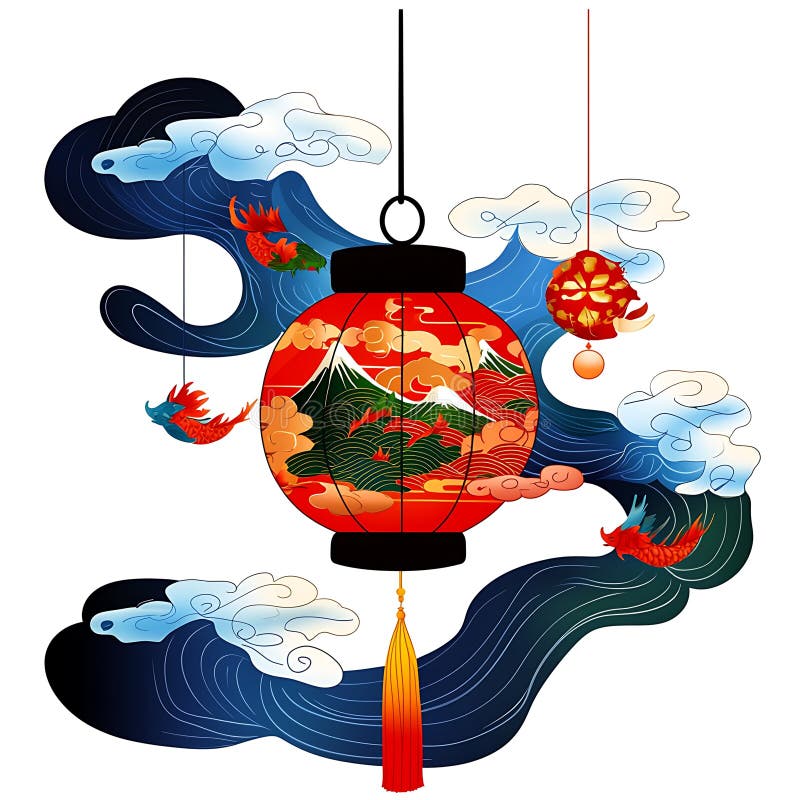 Festive Floating Lantern with Decorative Patterns Stock Illustration ...