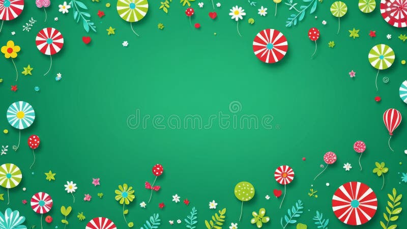 Festive Floral Candy Themed Border Vibrant Green Background Stock ...