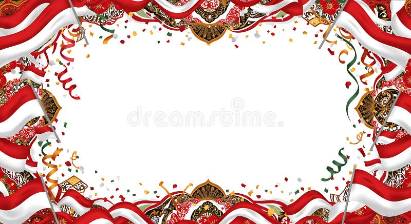 Indonesia Independence Day Frame with Flags and Confetti Decoration for ...