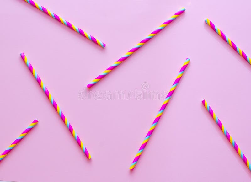 Festive Fun Background of Colored Straws on a Pink Background Stock ...