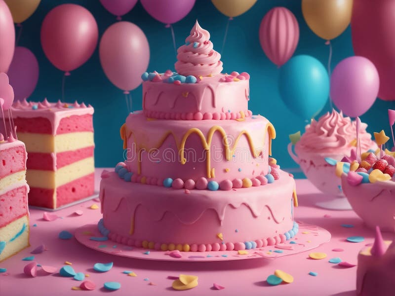 A Festive and Fun Cake Party, Generative AI Illustration Stock ...