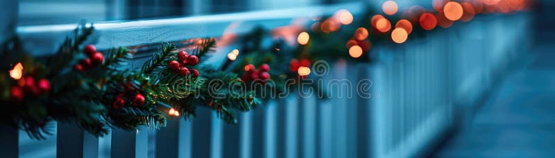 A Festive Garland Hanging on a Staircase Railing Stock Illustration ...