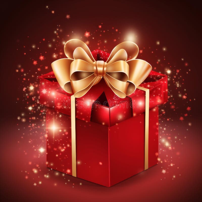 Festive Gift Box with Red Bow and Twinkling Lights, Vector Art, Ai ...