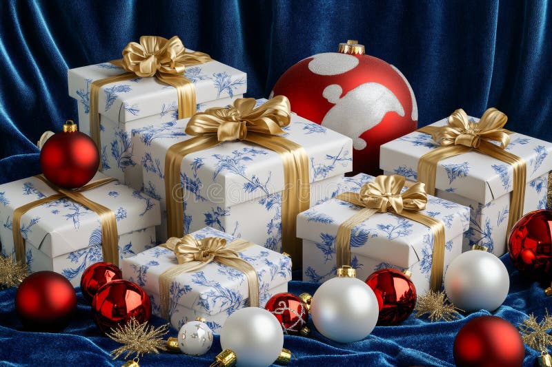 Festive Gift Boxes Elegantly Wrapped in Delicate White Paper with a ...