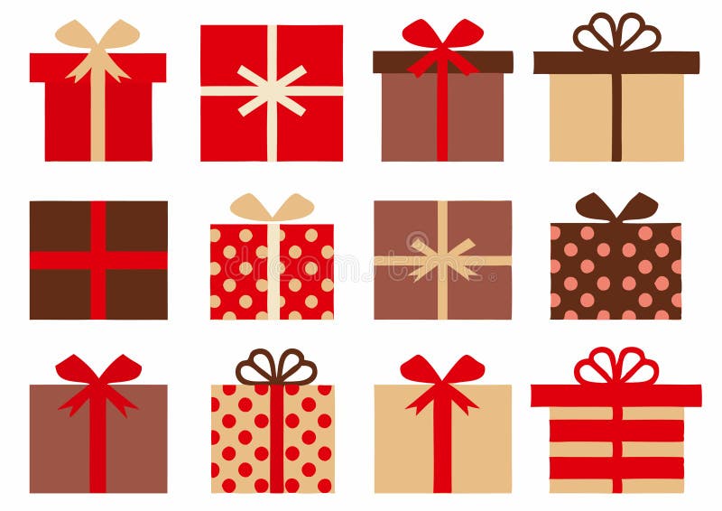 Festive Gift Boxes Red Brown Polka Dots Ribbons Presents Stock ...