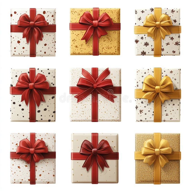 Festive Gift Boxes with Various Patterns and Ribbons Stock Illustration ...
