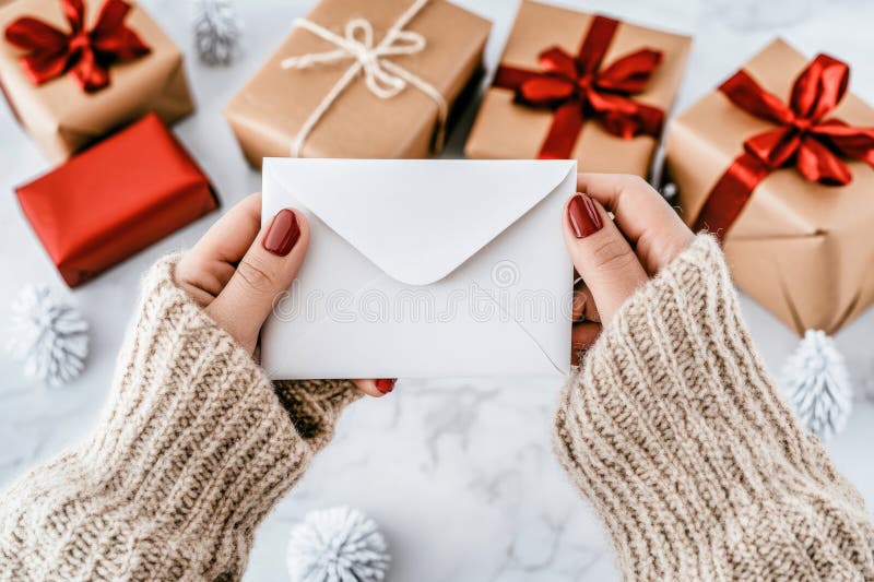 Festive Gift Exchange with Envelopes and Wrapped Presents Stock Image ...