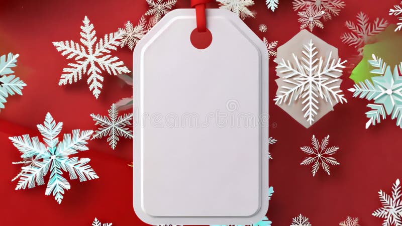 Festive Gift Tag Surrounded by Snowflakes on Red Background Stock ...