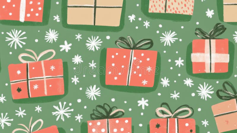 Festive Gift Wrap Pattern with Snowflakes and Presents Stock Image ...