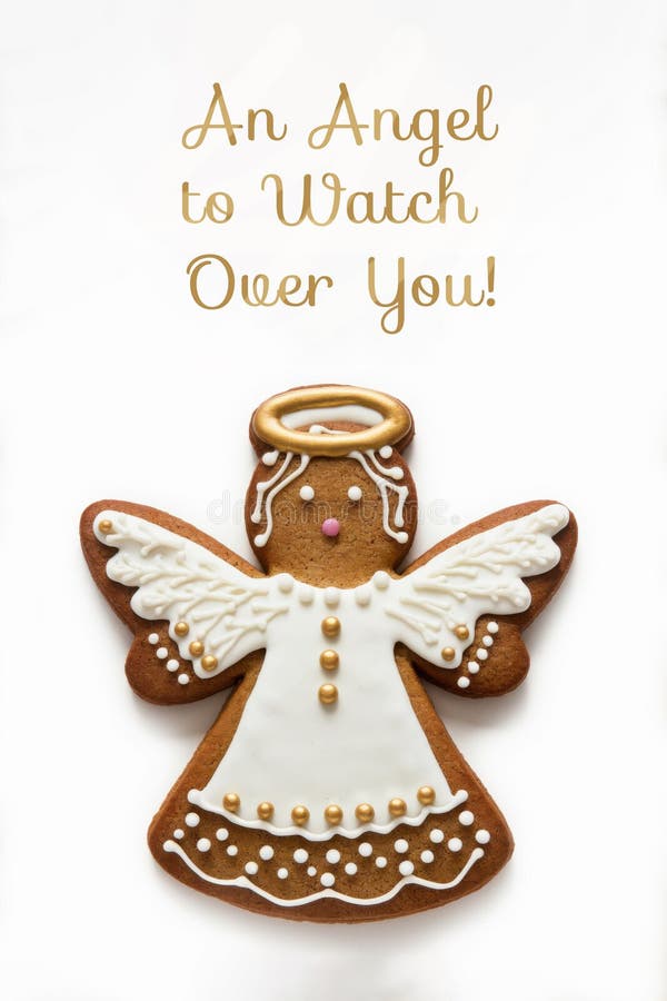 Festive Gingerbread Angel Cookie with White Icing and Gold Accents ...