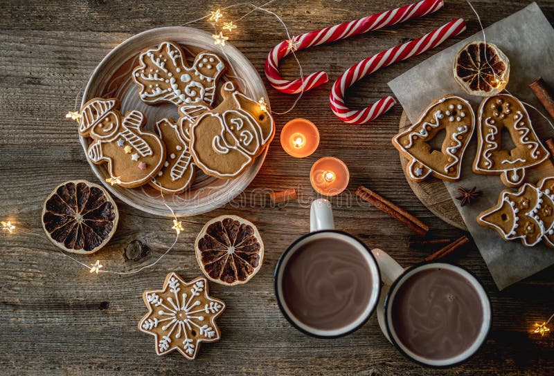 Festive Gingerbread beside Christmas Decorations Stock Photo - Image of ...