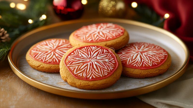 Festive Gingerbread Cookies with Red and White Icing Stock Illustration ...