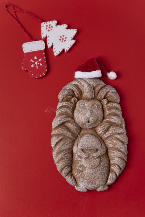 A Festive Gingerbread and Decorative Elements are Presented on Red ...