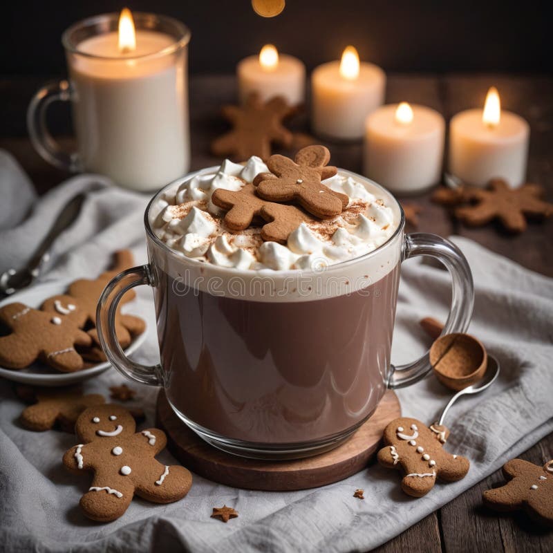 Festive Gingerbread Hot Chocolate Delight on a Cozy Winter Night Stock ...