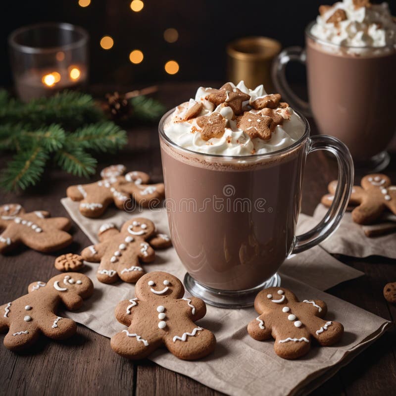 Festive Gingerbread Hot Chocolate Delight on a Cozy Winter Night Stock ...