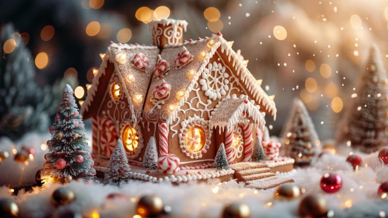 Festive Gingerbread House with Christmas Lights - Generative Ai Stock ...